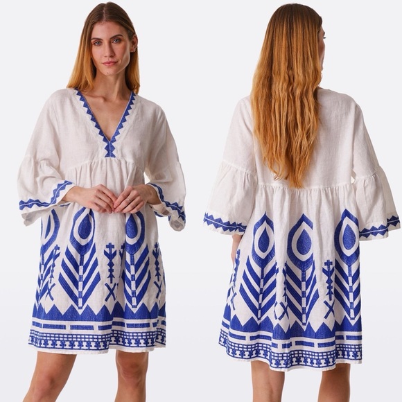 Greek Archaic Kori | Dresses | Greek Archaic Kori Linen Feather Dress ...